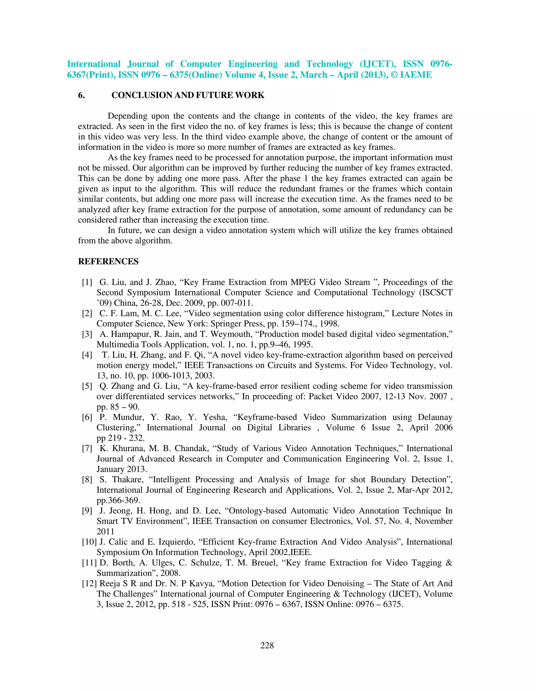 Key frame extraction methodology for video annotation | PDF | Video Software | Computer Software ...