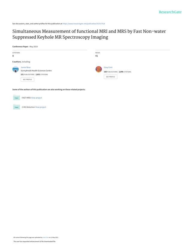 Simultaneous Measurement of functional MRI and MRS by Fast Non-water ...