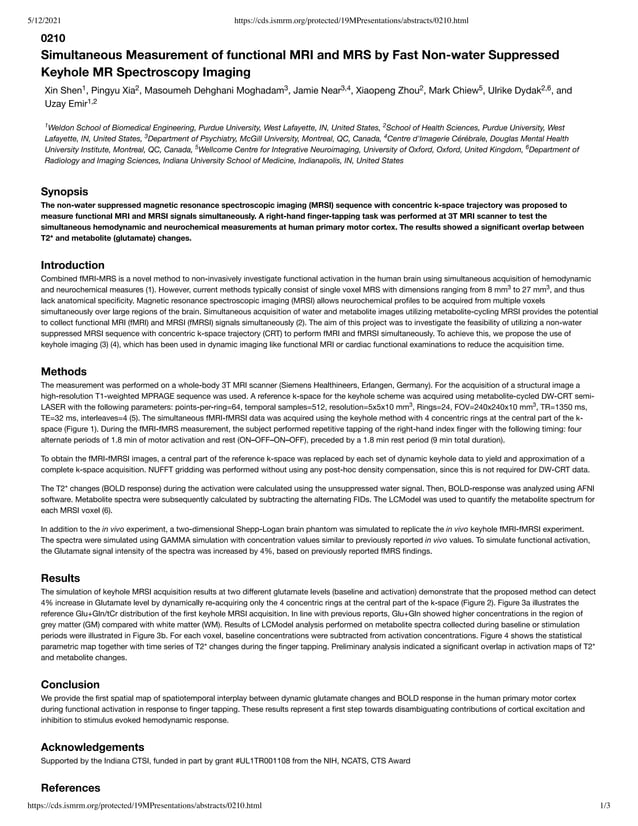 Simultaneous Measurement of functional MRI and MRS by Fast Non-water ...