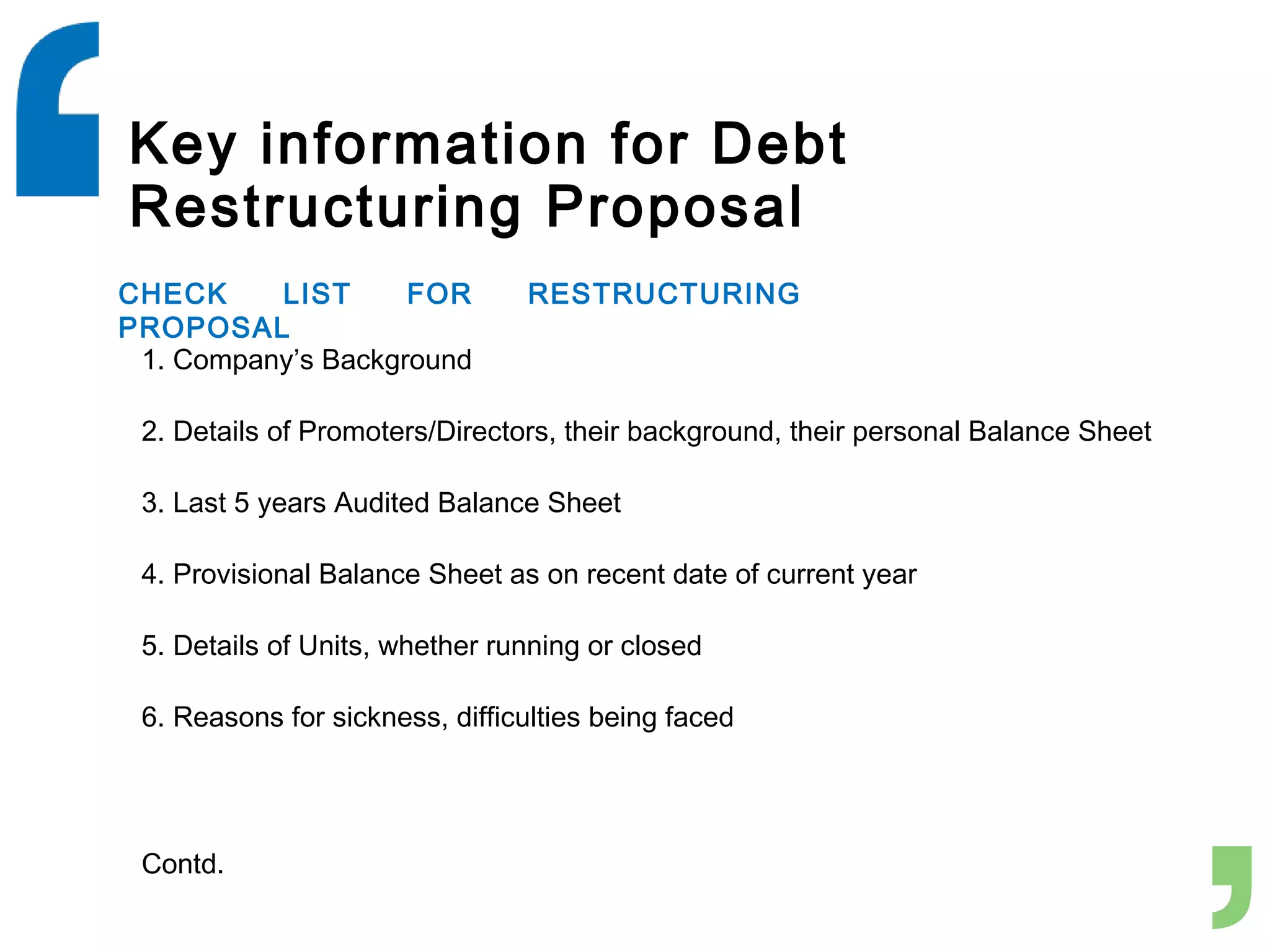 Key Information For Debt Restructuring Proposal | PPT