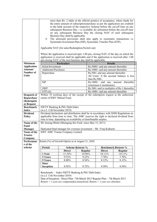 IDFC Banking and PSU Debt Fund_Key information memorandum | PDF