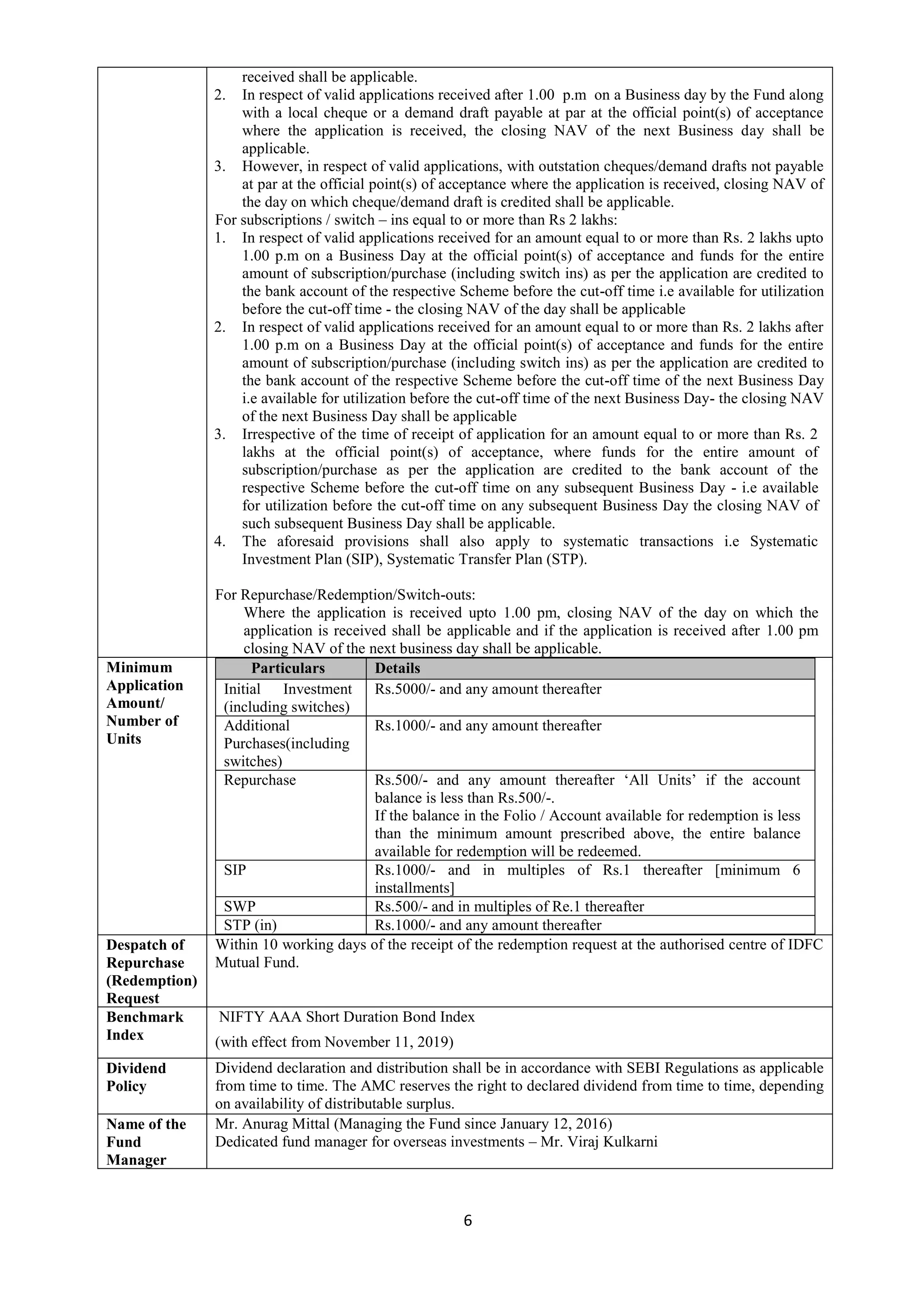 IDFC Corporate Bond Fund_Key information memorandum | PDF