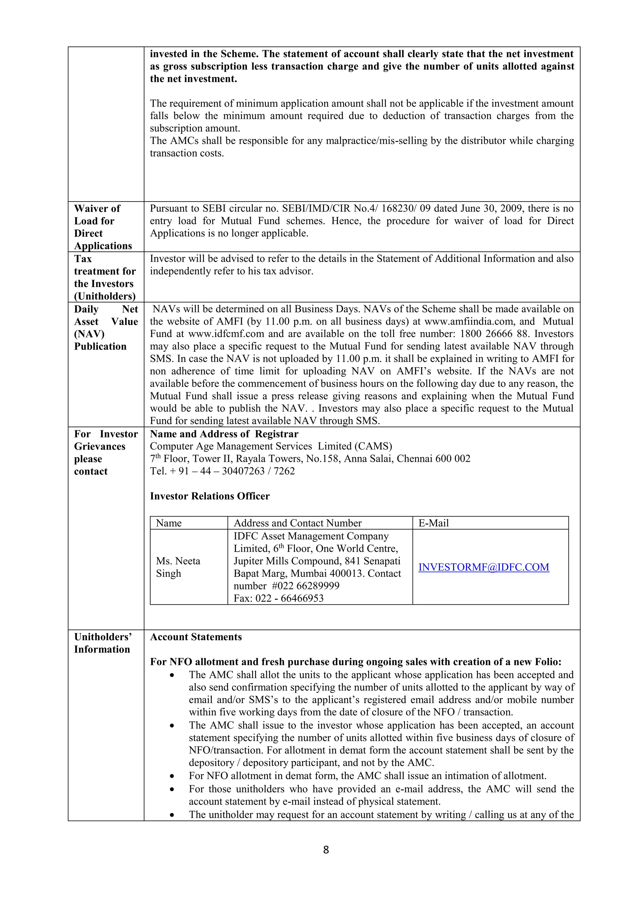 IDFC Corporate Bond Fund_Key information memorandum | PDF