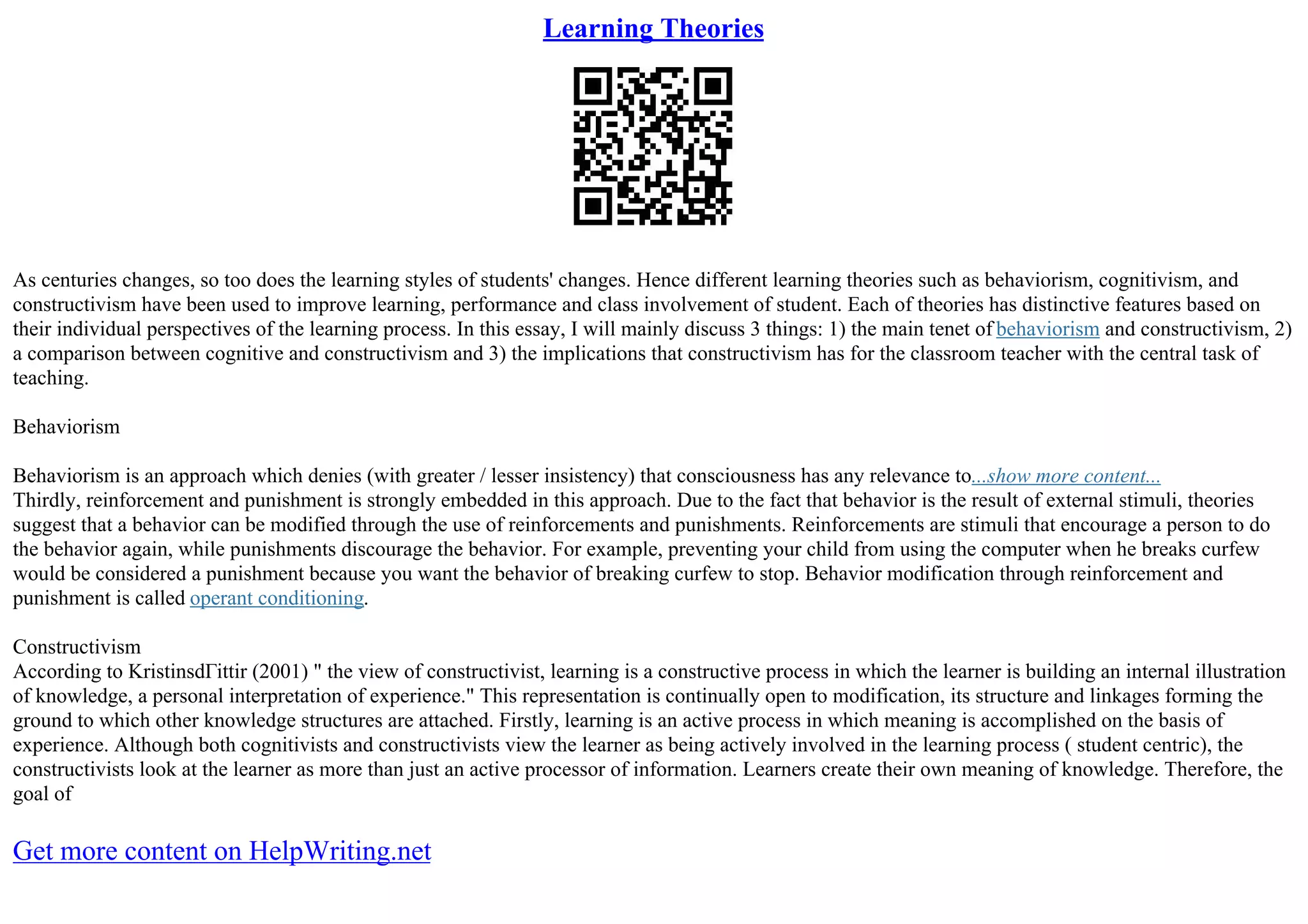 Key Learning Theories | PDF