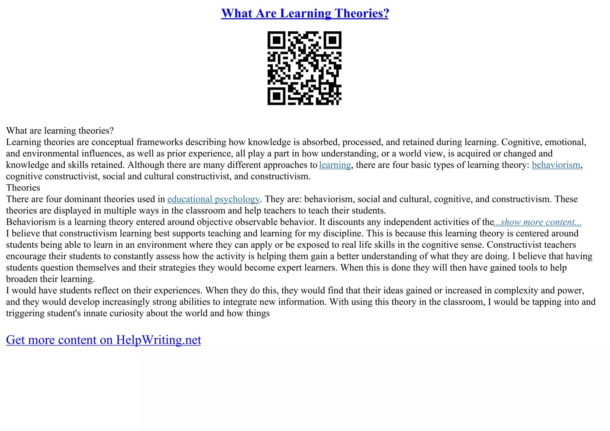 Key Learning Theories | PDF