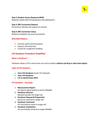 Key LTE Procedures Explained: RACH and Handover Simplified | TechLTE ...