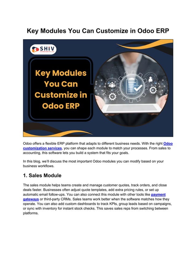 A Comprehensive Guide to Customizing Key Modules in Odoo ERP | PDF
