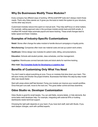 A Comprehensive Guide to Customizing Key Modules in Odoo ERP | PDF