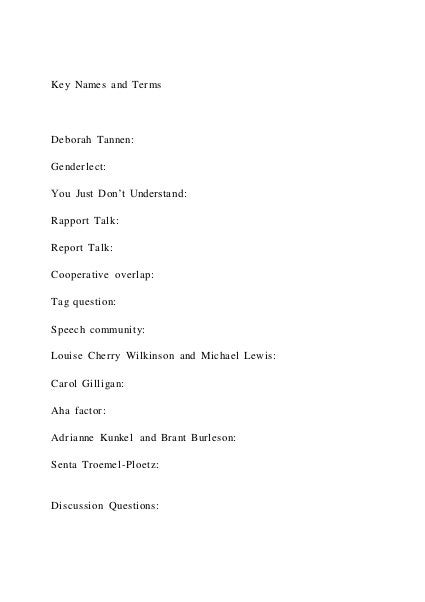 Key Names and TermsDeborah TannenGenderlectYou J | DOCX