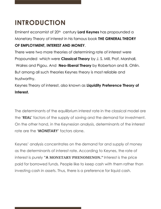Keynes liquidity preference theory of interest rates and income ...