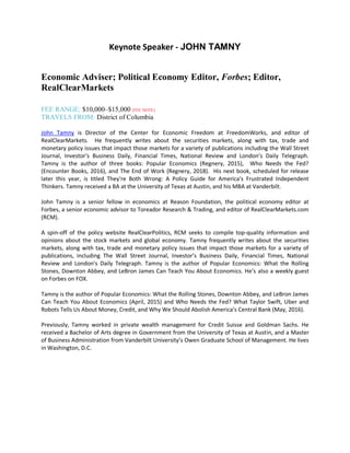 Keynote Speaker - John Tamny | PDF