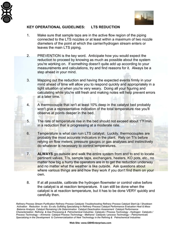 Key Operational Guidelines - Low Temperature Shift Catalyst Reduction | PDF | Chemistry | Science