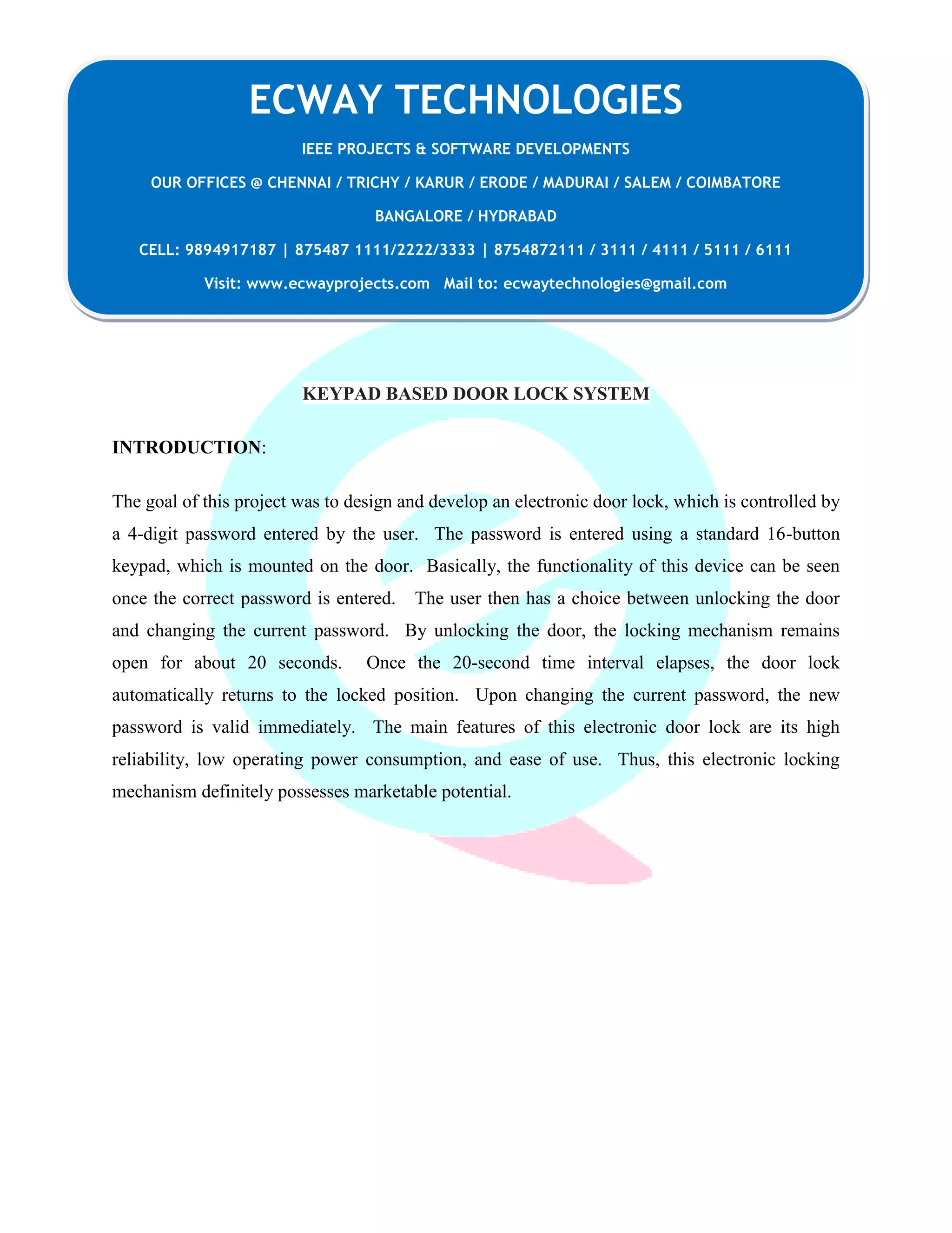 Keypad based door lock system | PDF Keypad based door lock system | PDF