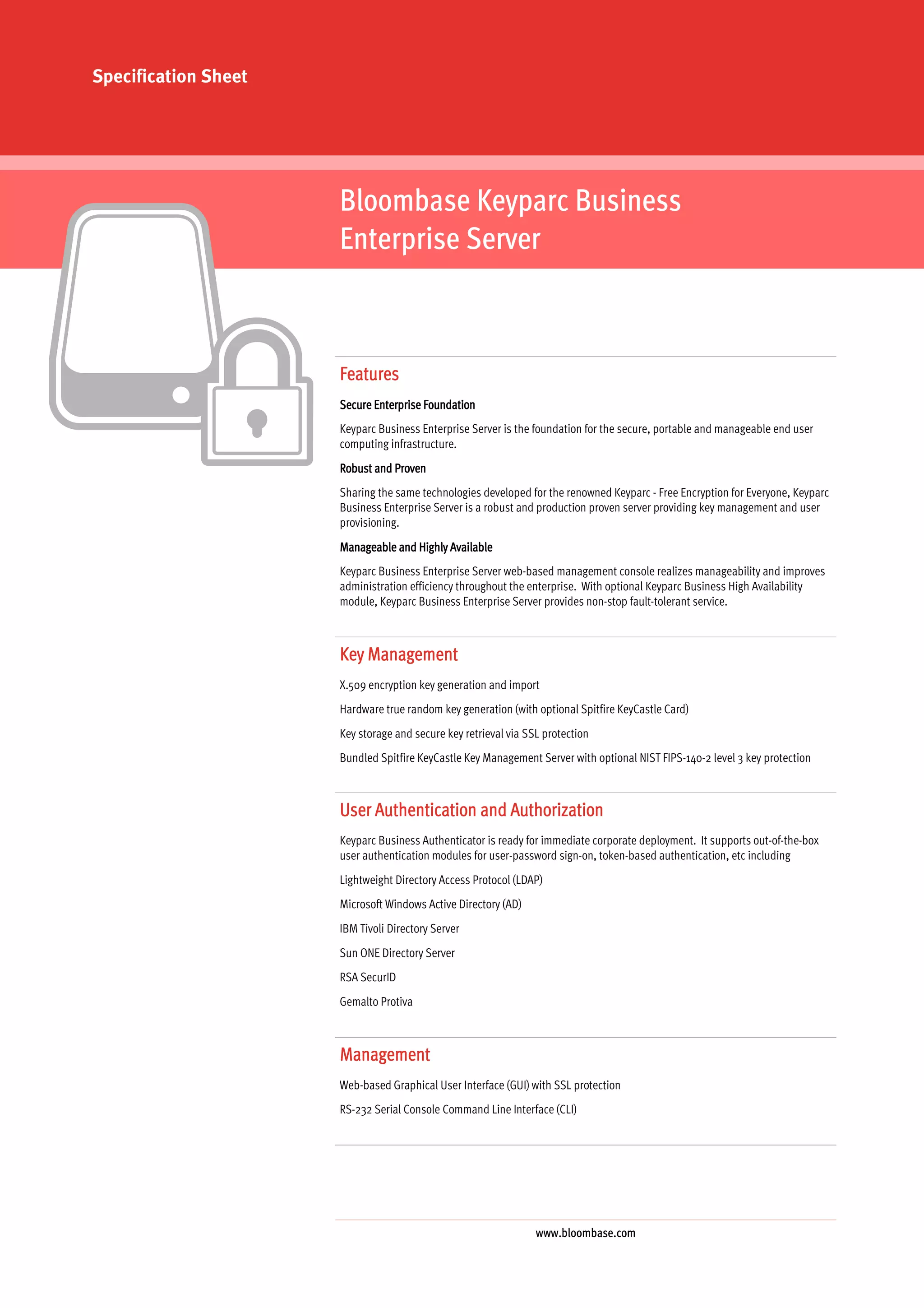 Bloombase Keyparc Business Enterprise Server Specifications | PDF