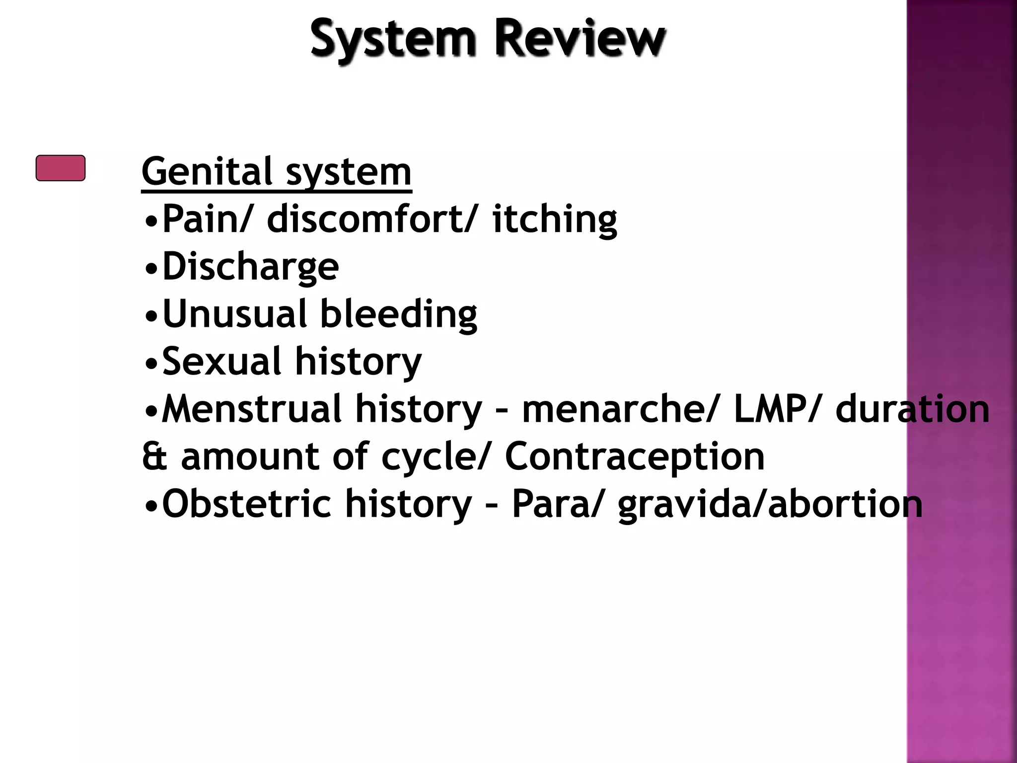 Key points of obstetrics and gynaecological history | PPTX