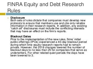 Key Points of the FINRA Equity and Debt Research Rules