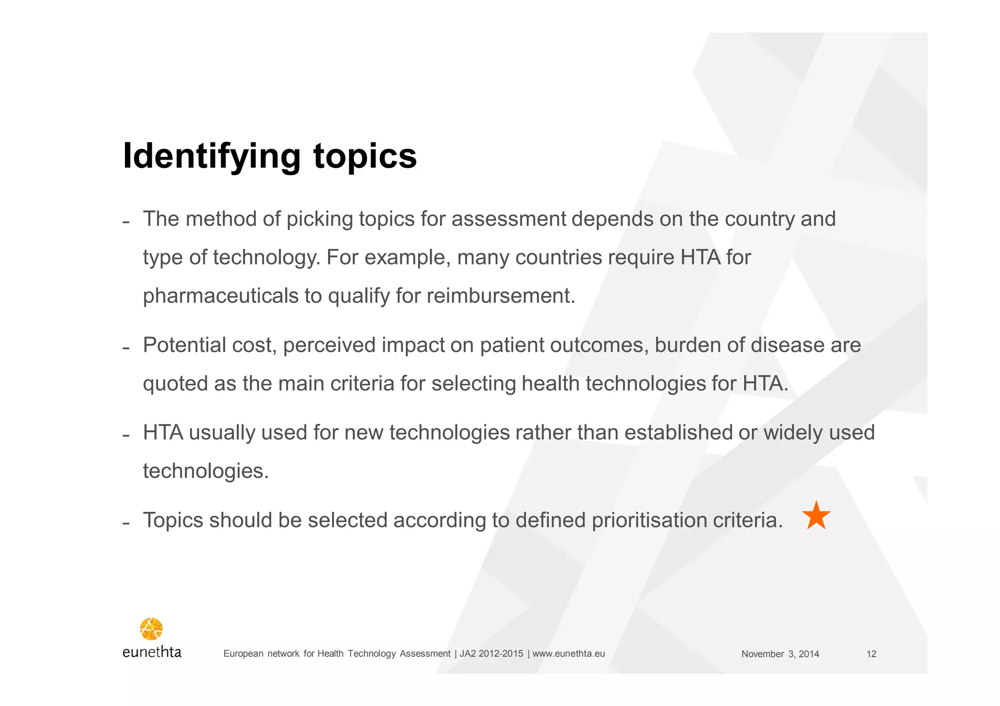 EUnetHTA Training course for Stakeholders - Key principles of Health ...