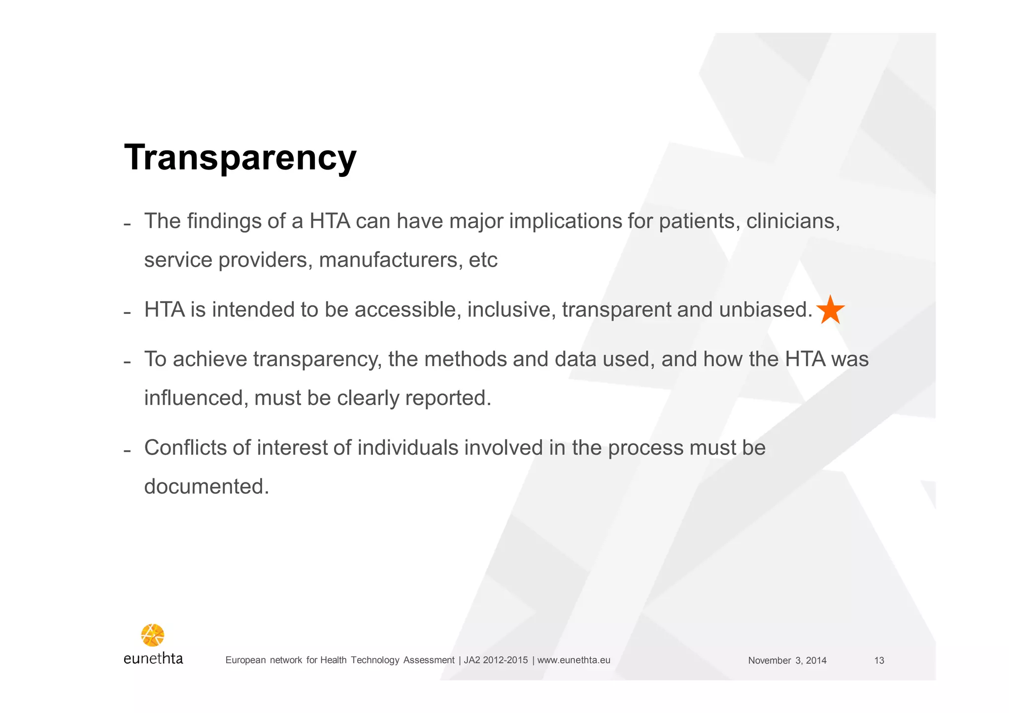 EUnetHTA Training course for Stakeholders - Key principles of Health ...