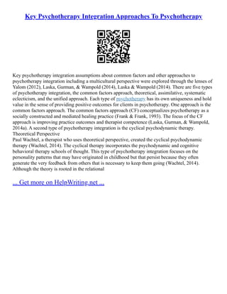 Key Psychotherapy Integration Approaches To Psychotherapy | PDF