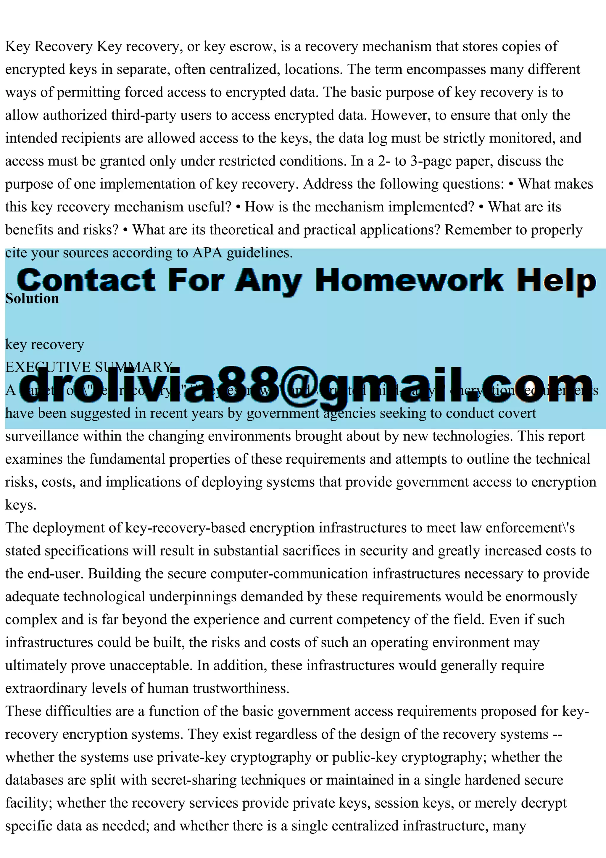 Key Recovery Key recovery, or key escrow, is a recovery mechanism th.pdf