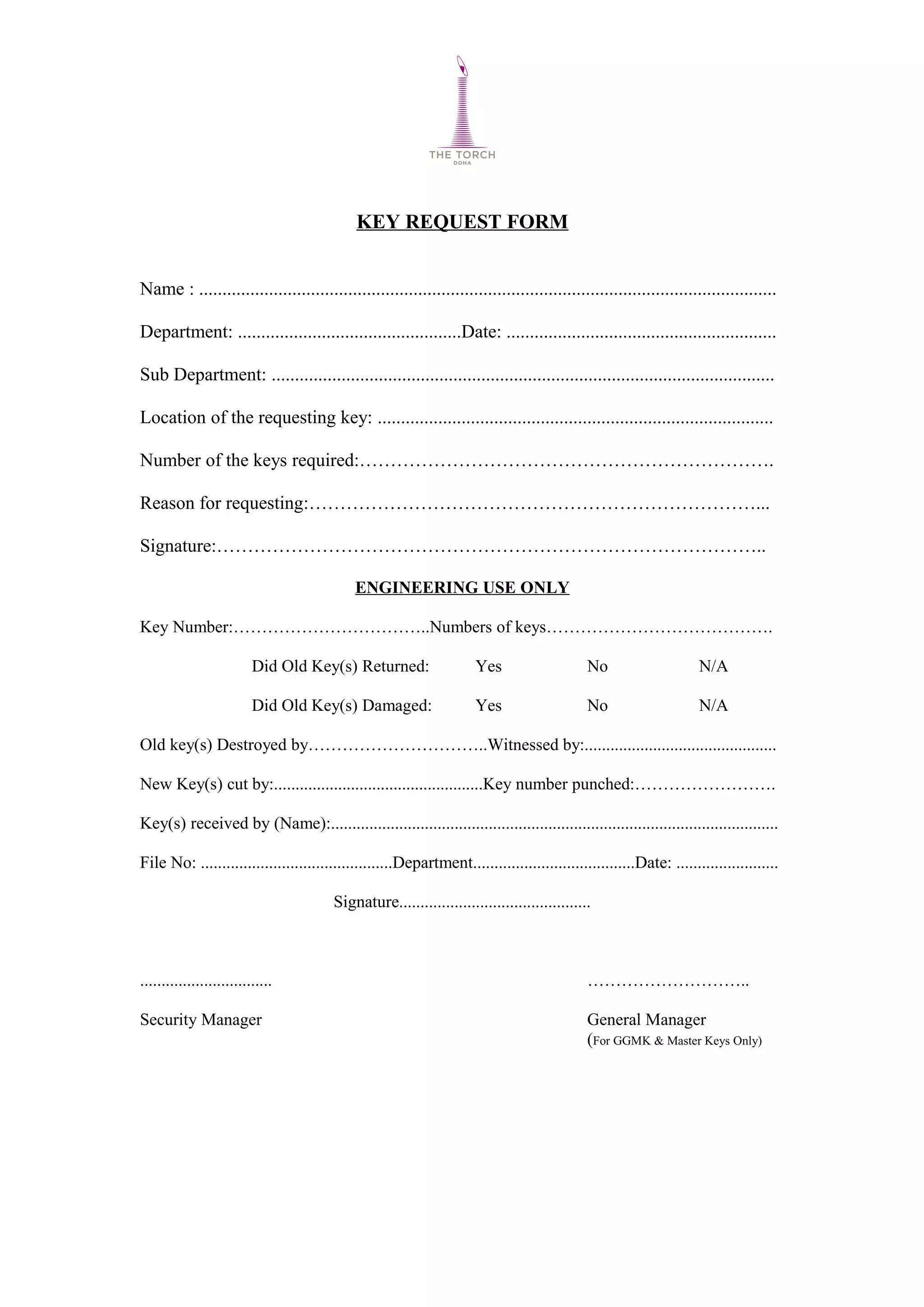 Key Request Form Pdf