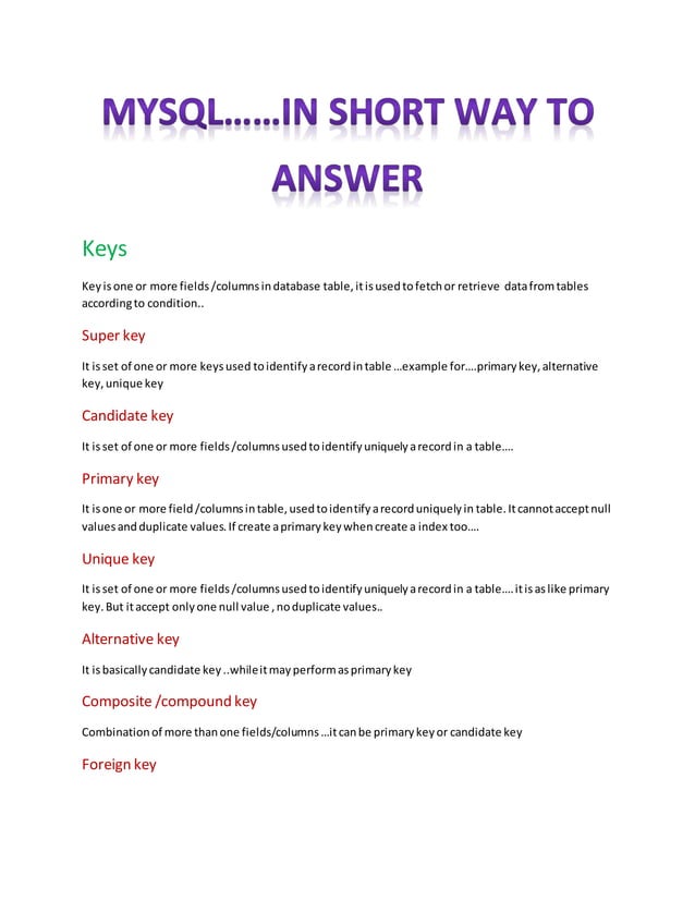 mysql ....question and answer by muhammed thanveer melayi | PDF
