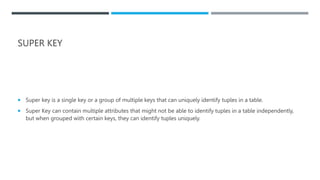 Keys in dbms(UNIT 2) | PPTX | Databases | Computer Software and ...