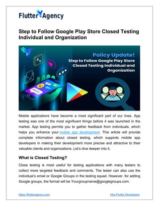 Key Steps To Follow For Google Play Store Closed Testing | PDF