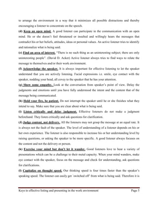 Keys to effective listing and presenting in the work environment | DOCX