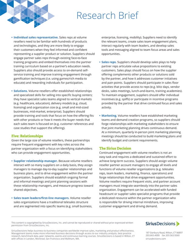 SiriusDecisions Channel Sales Strategies Research Brief: Keys to ...