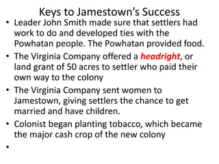 Keys to jamestowns success powerpoint presentation | PPT