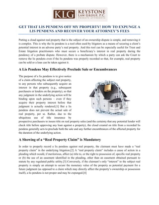 GET THAT LIS PENDENS OFF MY PROPERTY! HOW TO EXPUNGE A LIS PENDENS AND RECOVER YOUR ATTORNEY’S ...