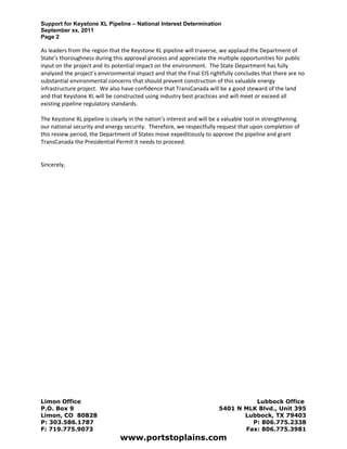 Keystone XL Pipeline Support Letter (Sample) | PDF