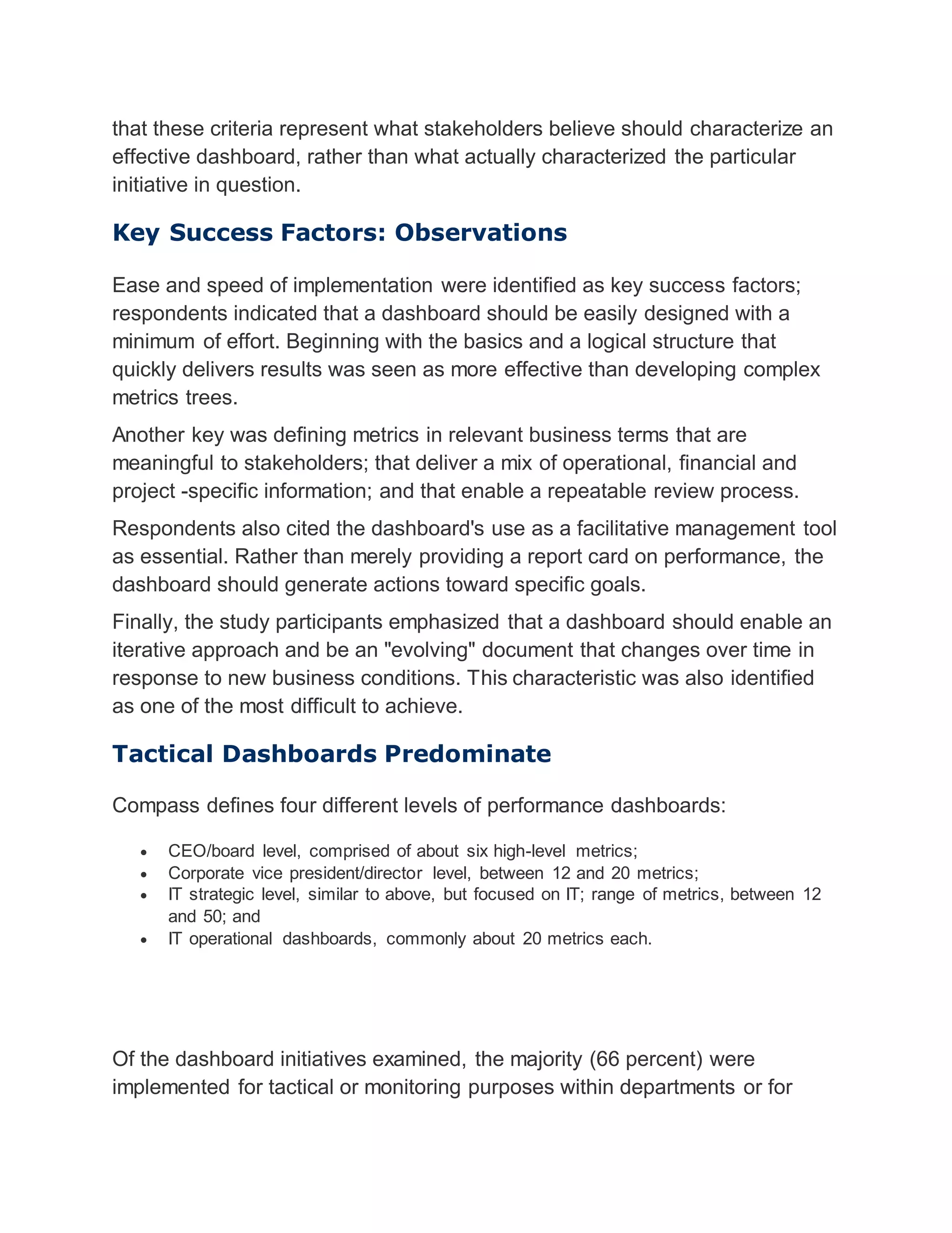 Key Success Factors for a Performance Dashboard | DOCX