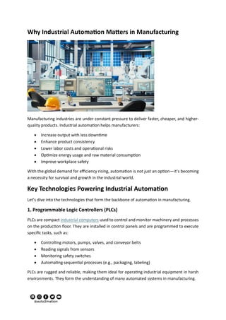 Key Technologies Behind Industrial Automation in Manufacturing | PDF