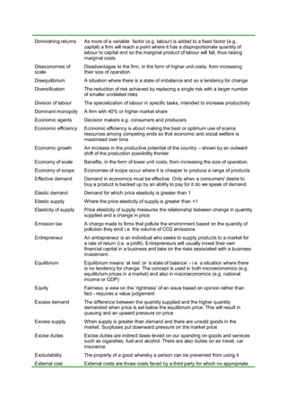 Key Term Glossary for Economics Unit 1 (Micro) | PDF
