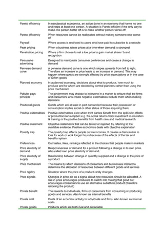 Key Term Glossary for Economics Unit 1 (Micro) | PDF