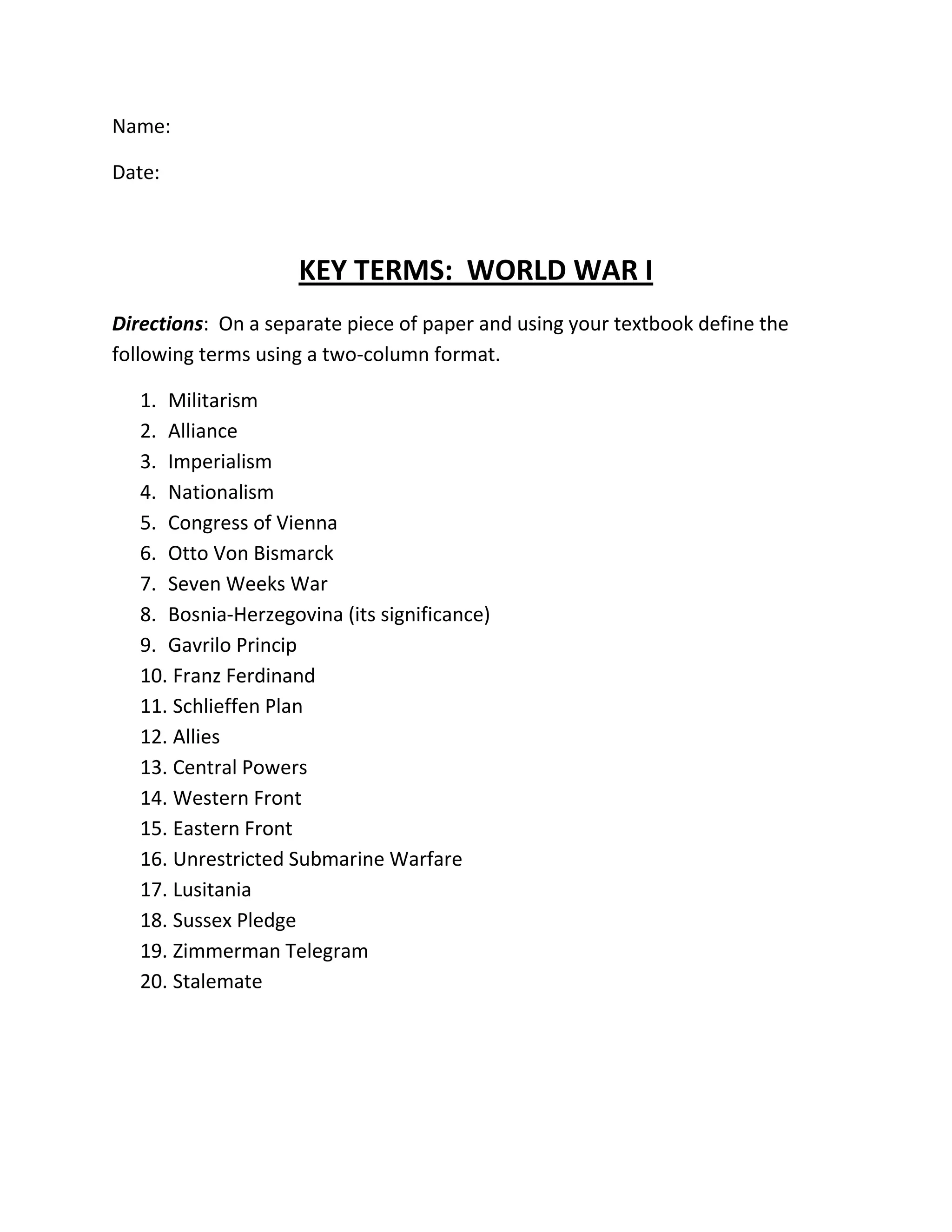 Key terms 1 | DOCX | Death, Injury, or Military Conflict | Sensitive Topics