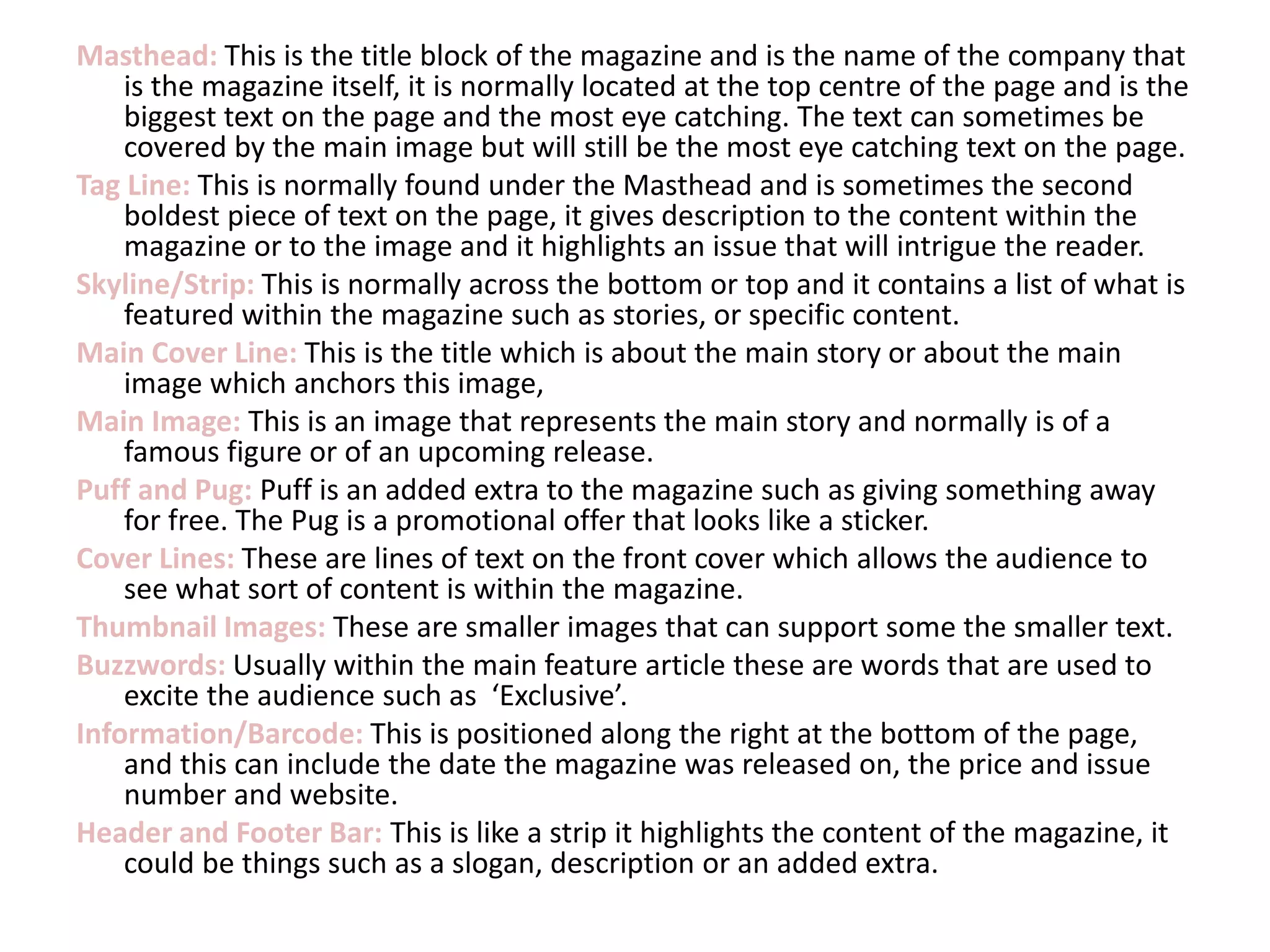 Key terms of a magazine front cover | PPTX