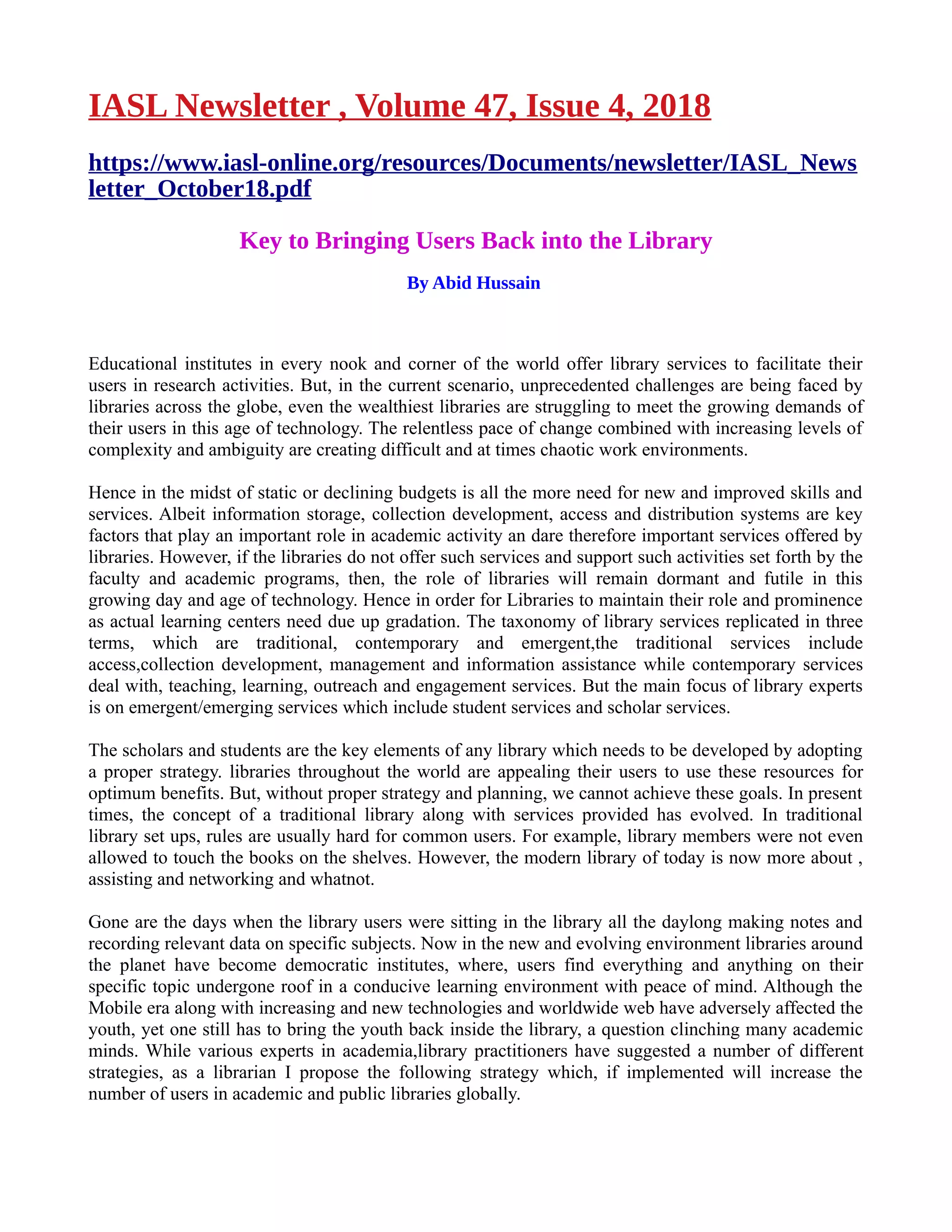 Key to bringing users back into the library iasl | PDF