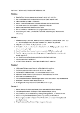 Key to key word transformation cambridge cpe | DOCX