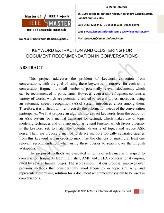 Keyword extraction and clustering for document recommendation in ...