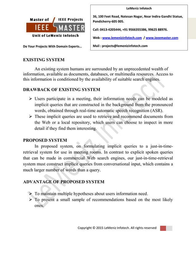 Keyword extraction and clustering for document recommendation in conversations. | PDF