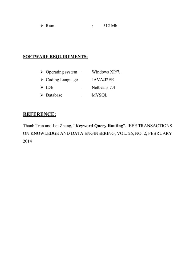 2014 Ieee Java Data Mining Project Keyword Query Routing Pdf