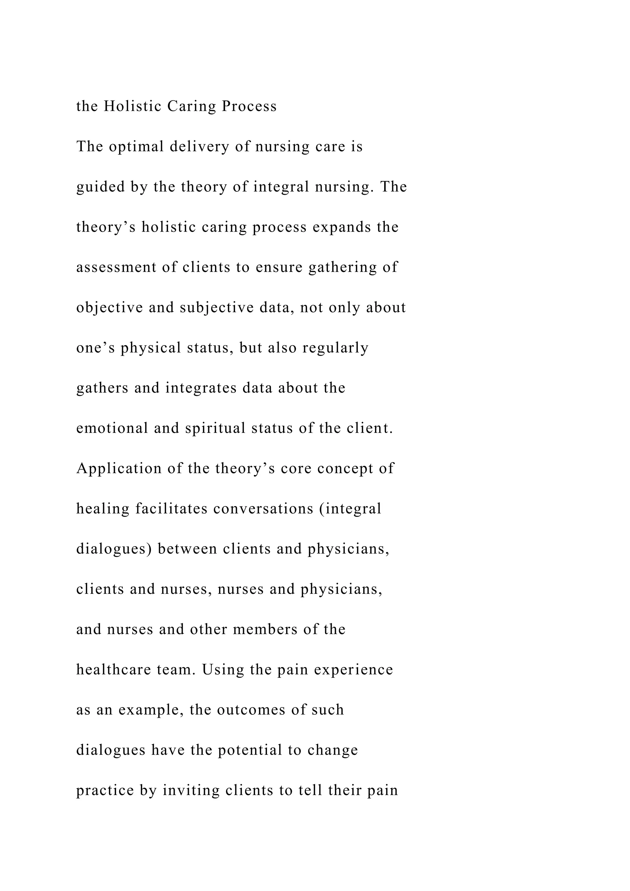 Key Words Holism, nursing theory, painmanagement, caring,.docx