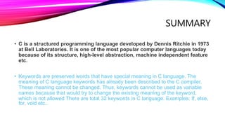 Keywords in c language | PPTX