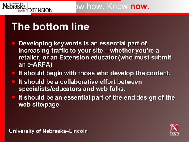 UNL Extension 2.0 Presentation on keywords | PPT