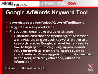 UNL Extension 2.0 Presentation on keywords | PPT