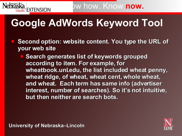 UNL Extension 2.0 Presentation on keywords | PPT