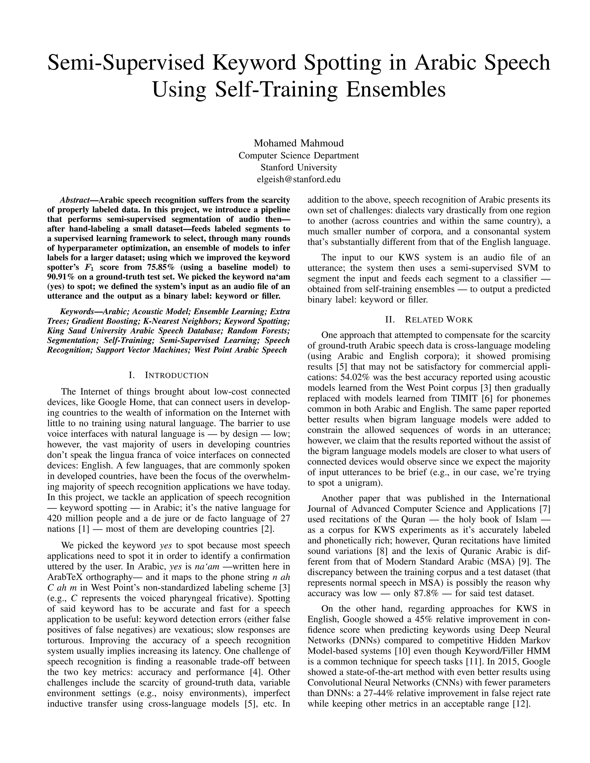 Semi-Supervised Keyword Spotting in Arabic Speech Using Self-Training Ensembles | PDF